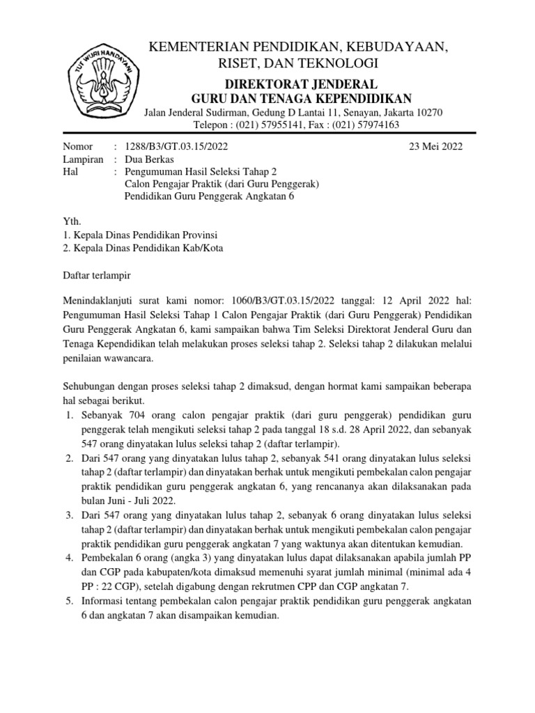 Pengumuman Tahap 2 CPP6 (Dari GP) - Provinsi Jawa Tengah | PDF