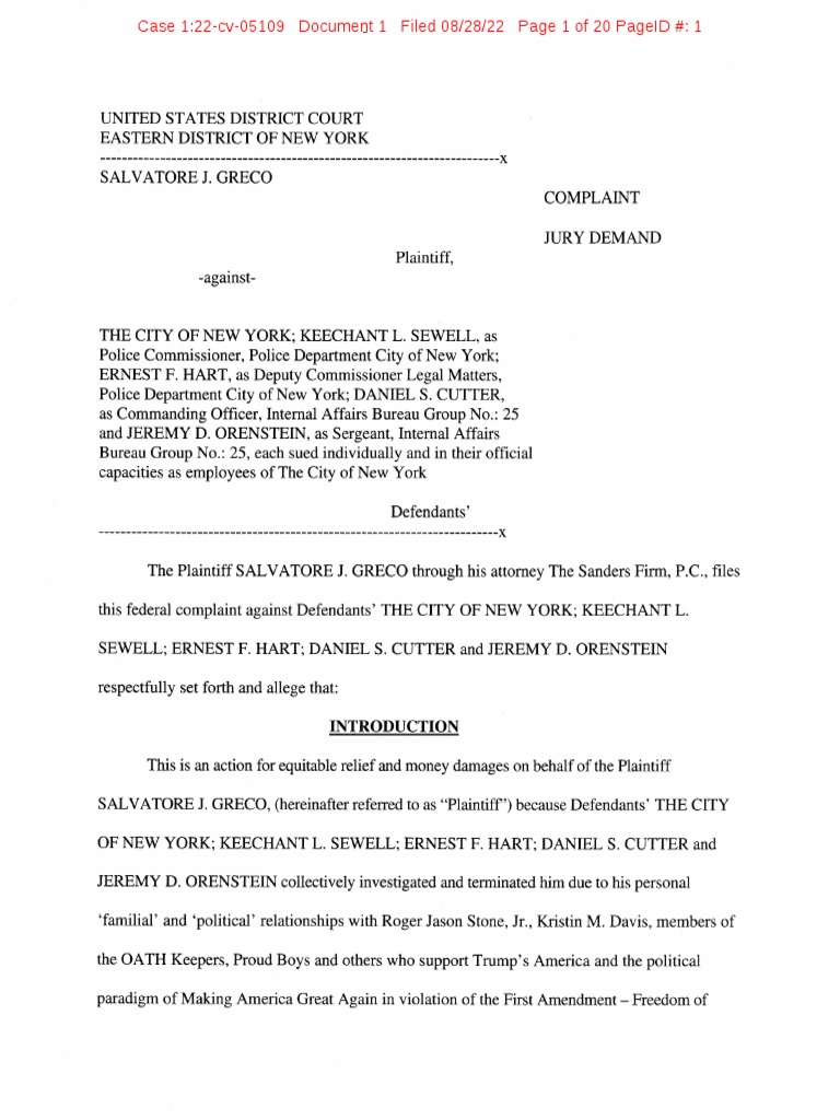 Salvatore J. Greco v. City of New York, Et Al. | PDF | New York City ...