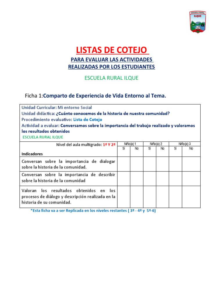 Listas de Cotejo para Evaluar Las Actividades | PDF | Cognición ...
