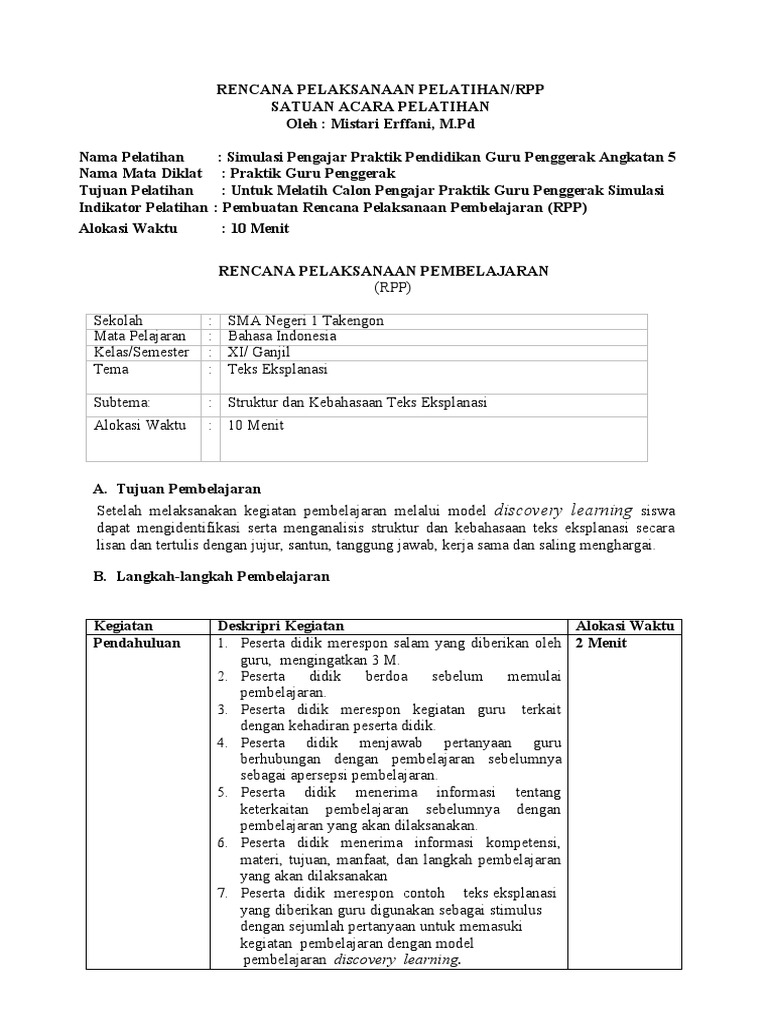 RPP Eksplanasi Guru Penggerak | PDF