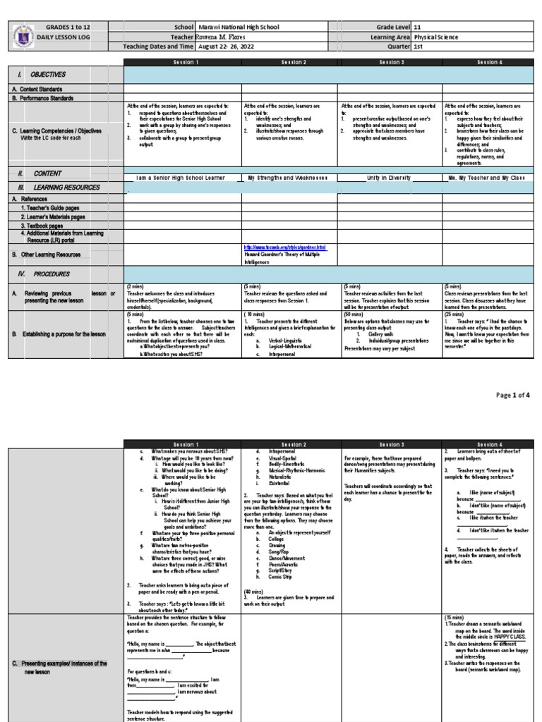 1ST Week DLL | PDF | Teachers | Learning 1ST Week DLL | PDF | Teachers | Learning