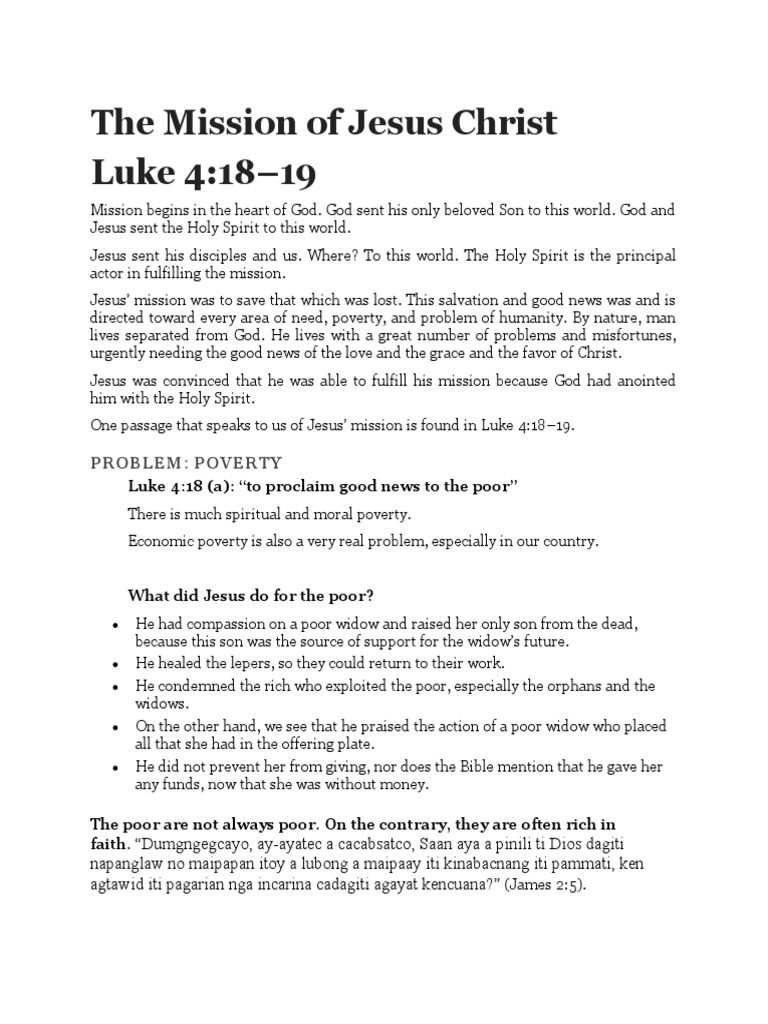 The Mission of Jesus Christ Explained | PDF | Jesus | Gospel Of Luke