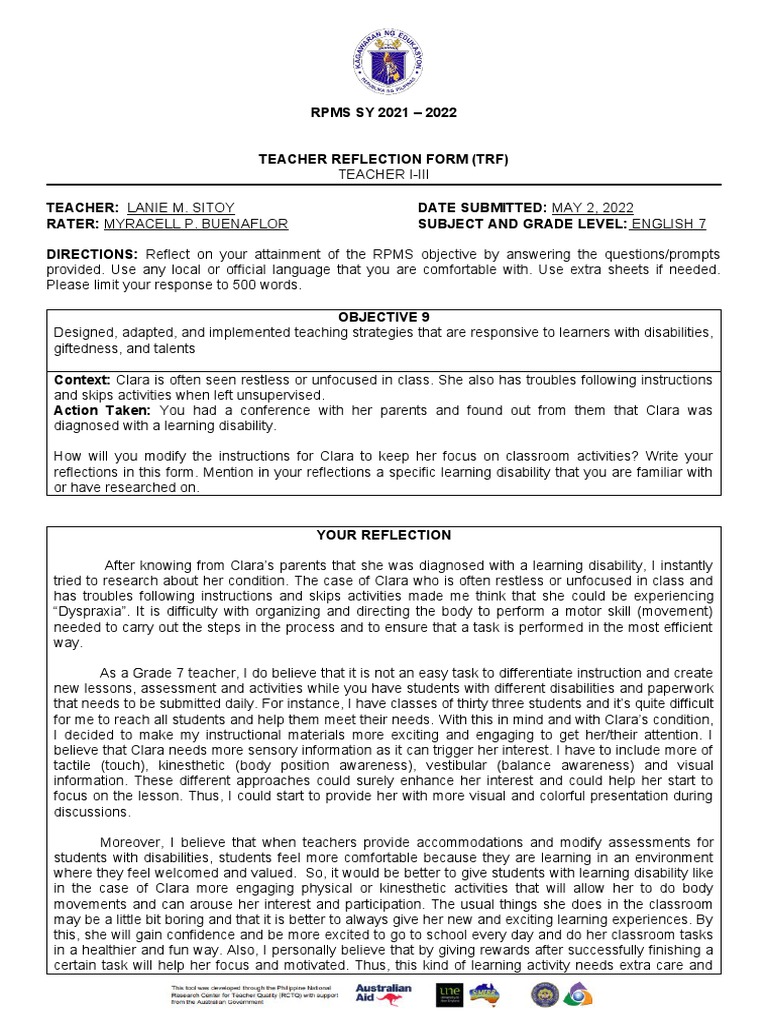 TRF Blank Form | PDF | Differentiated Instruction | Teachers