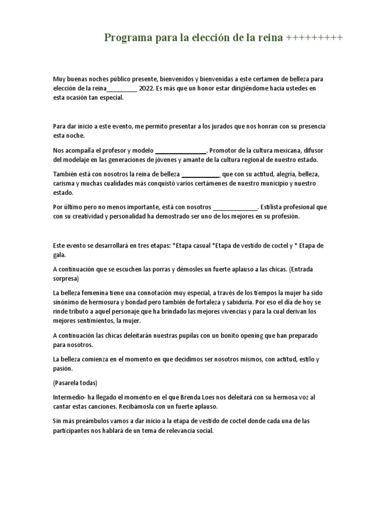 Programa para Dirigir Certámen de Belleza | PDF