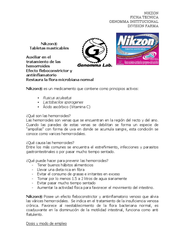 Genomma Lab Nikzon Ficha Tecnica | PDF