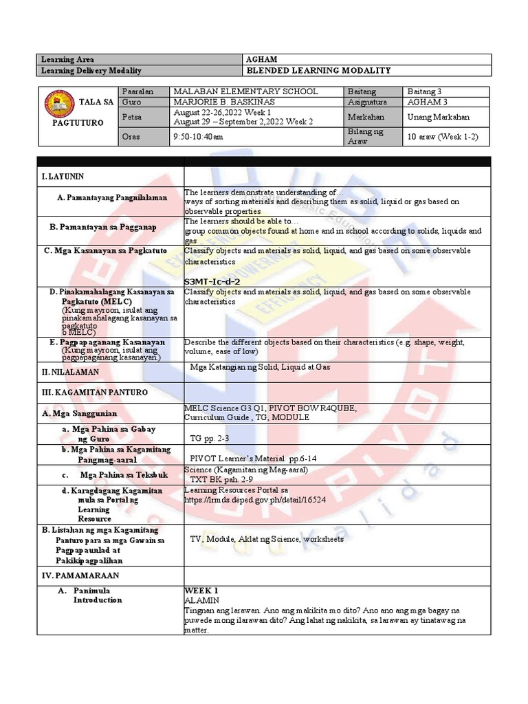 EXEMPLAR AGHAM 3 Q1 Week 1 2 | PDF