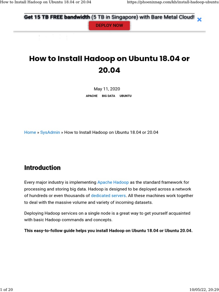How To Install Hadoop On Ubuntu 18.04 or 20.04 | PDF | Apache Hadoop | Java (Software Platform)