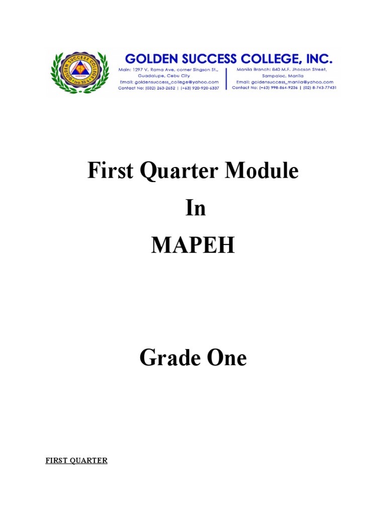 Grade 1 MAPEH First Quarter Module | PDF | Foods | Vitamin