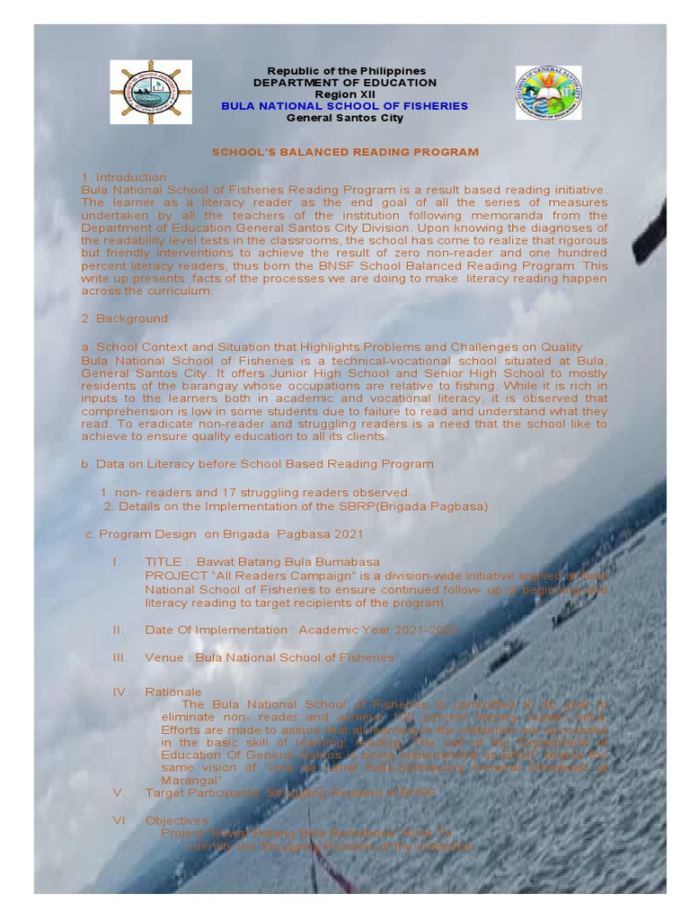 School'S Balanced Reading Program: Bula National School of Fisheries ...