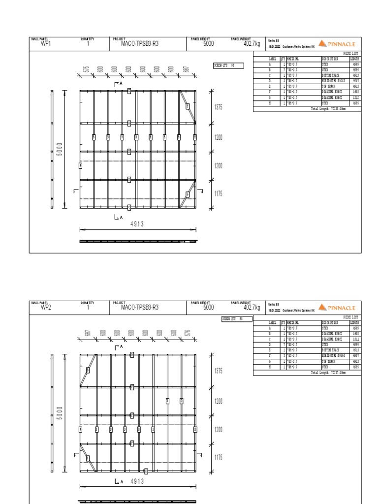 Vertex Systems UK Wall Panel Piece Lists: WP1, WP2, WP3 | PDF ...