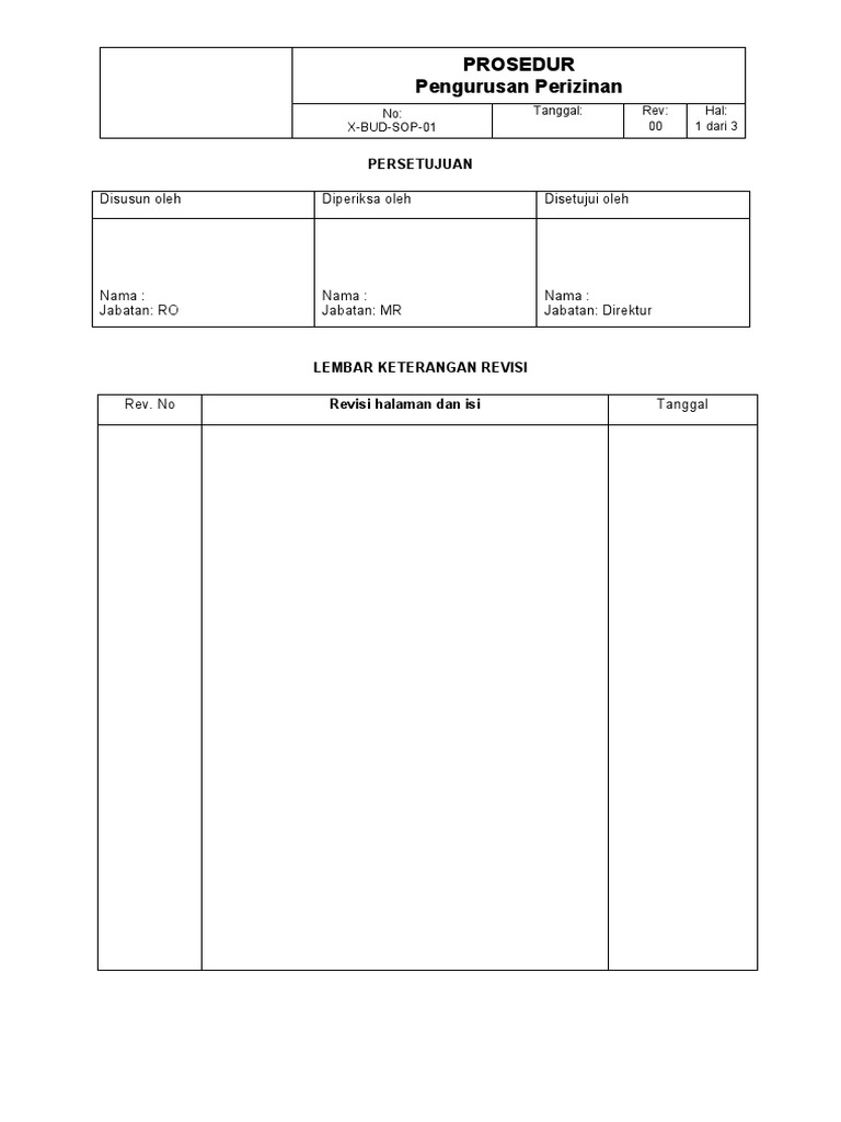 X-RO-SOP-01 Pengurusan Perizinan | PDF