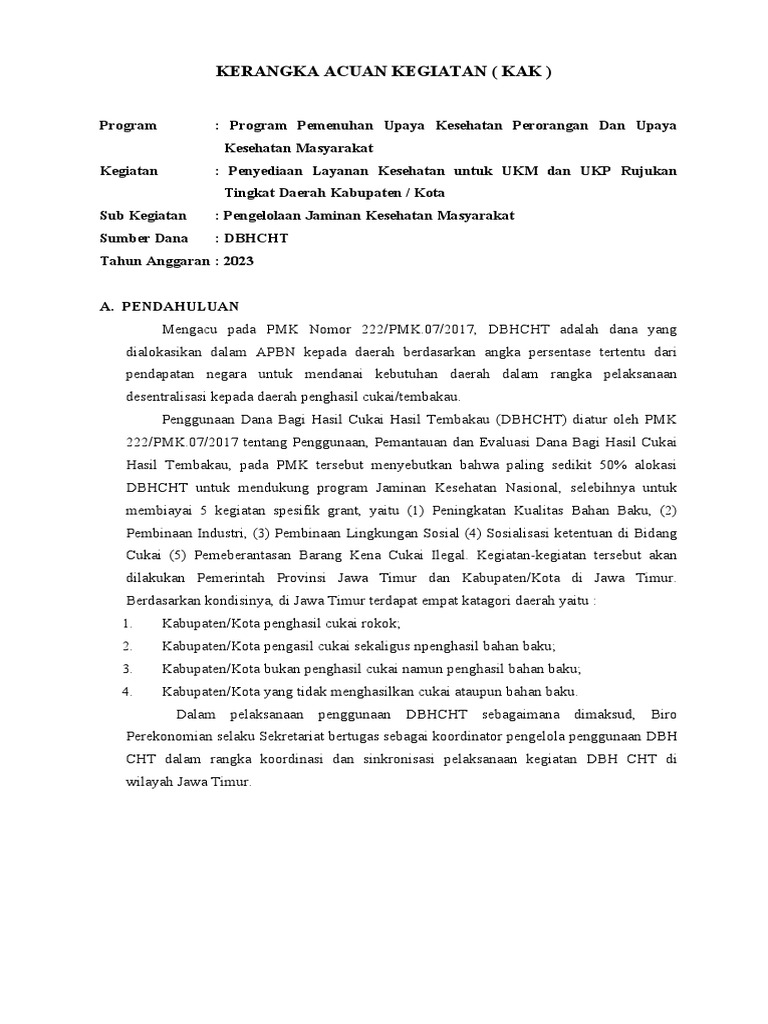 Kerangka Acuan Kerja DBHCHT | PDF | Bisnis | Pengelolaan Keuangan & Uang