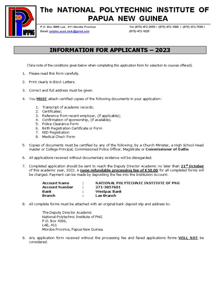 NPIPNG application guide for 2023 courses | PDF | Diploma | Institute ...