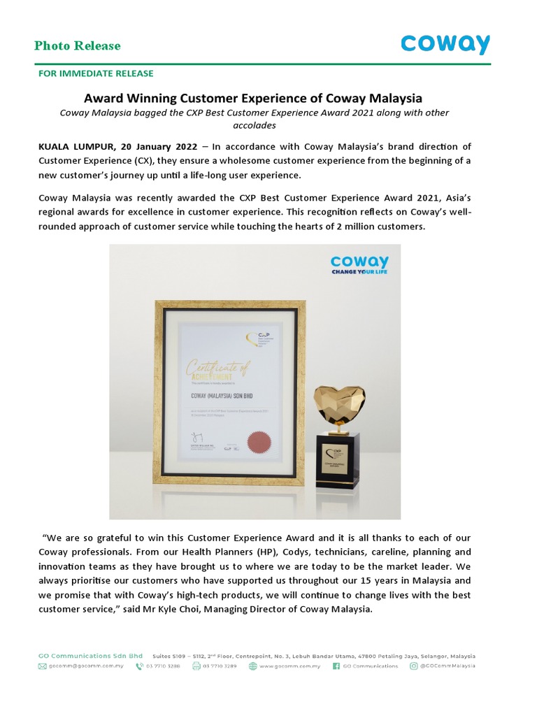 (FINAL) Coway - Brand Awards 2021 - Photo Release | PDF | Customer ...