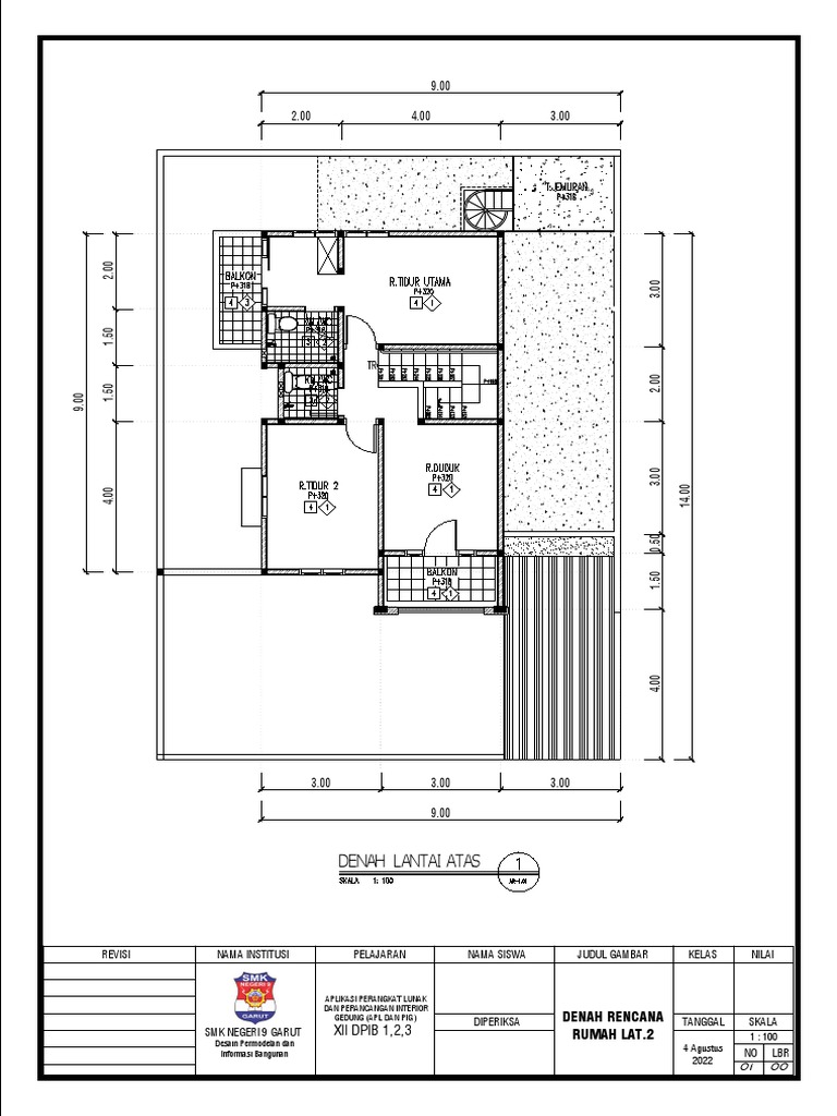 Denah Lantai Atas: XII DPIB 1,2,3 Denah Rencana Rumah Lat.2 | PDF