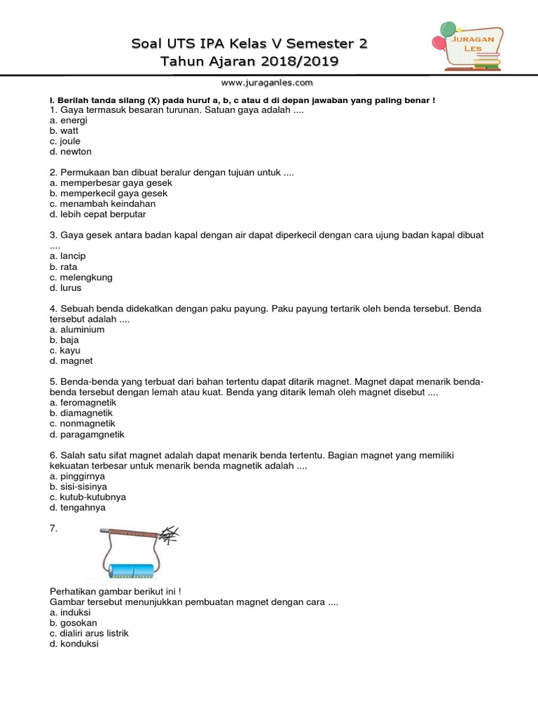 Soal UTS IPA Kelas 5 Semester 2 Tahun 2018-2019 | PDF Soal UTS IPA Kelas 5 Semester 2 Tahun 2018-2019 | PDF