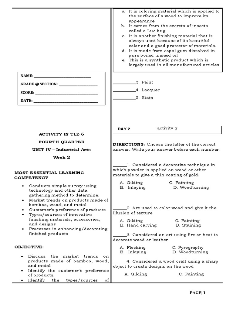 REVISED TLE-6- WK2- WORKSHEET- ILAYAES | PDF | Wood | Advertising