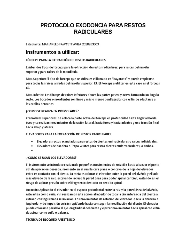 Protocolo para Exodoncia de Restos Radiculares | PDF
