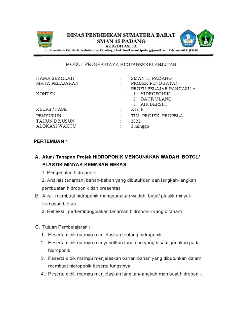 Modul Projek Propela Gaya Hidup Berkelanjutan | PDF