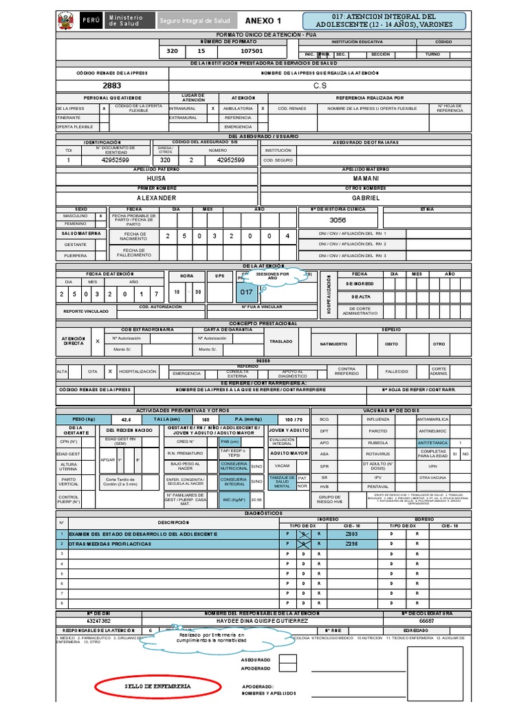 Modelo FUA Adolescente | PDF | Medicina CLINICA | Programas sociales