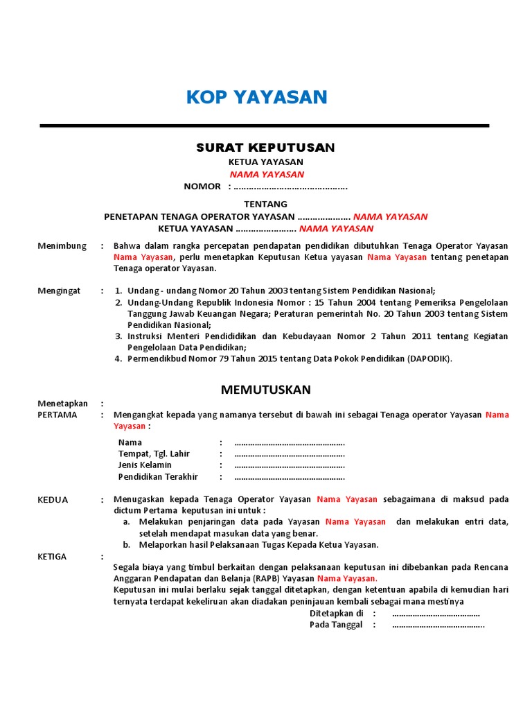 Contoh SK Ops Yayasan | PDF