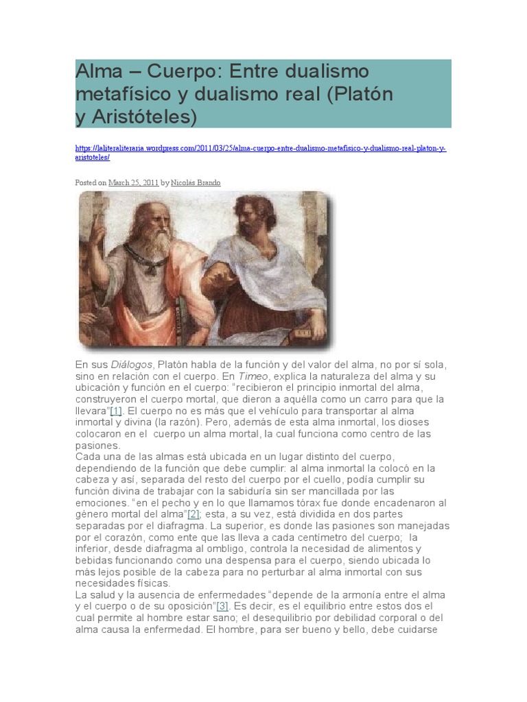 Alma Â Cuerpo - Entre Dualismo Metafiì Sico y Dualismo Real (PlatoÌ N y ...