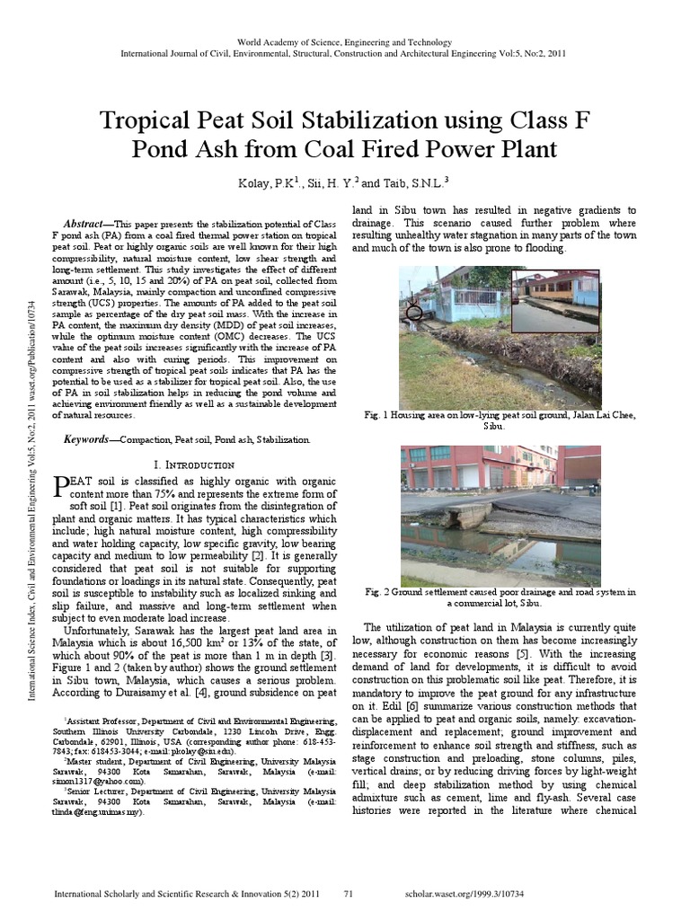 Stabilizing Tropical Peat Soil with Pond Ash | PDF | Soil | Fly Ash