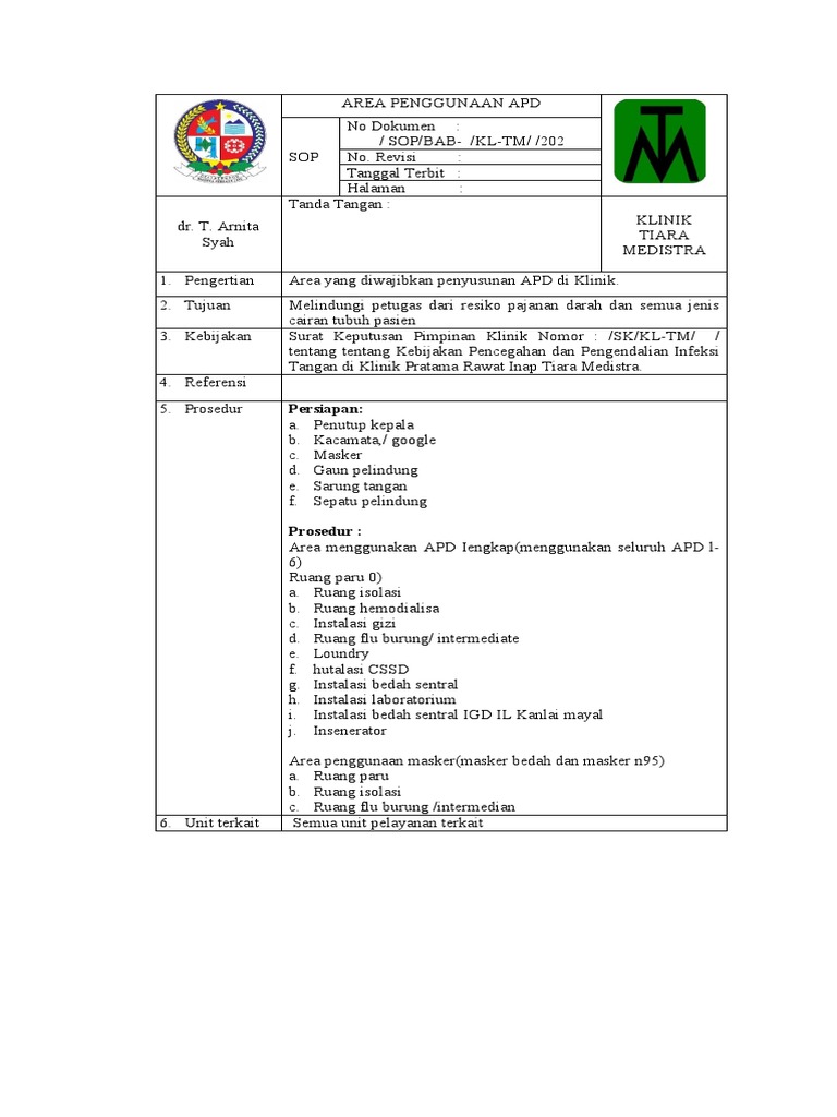 Sop Area Penggunaan Apd | PDF