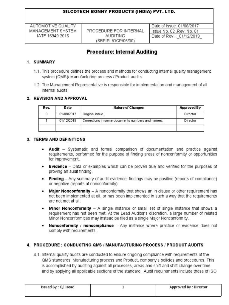 Internal Audit Procedure Overview | PDF | Audit | Internal Audit