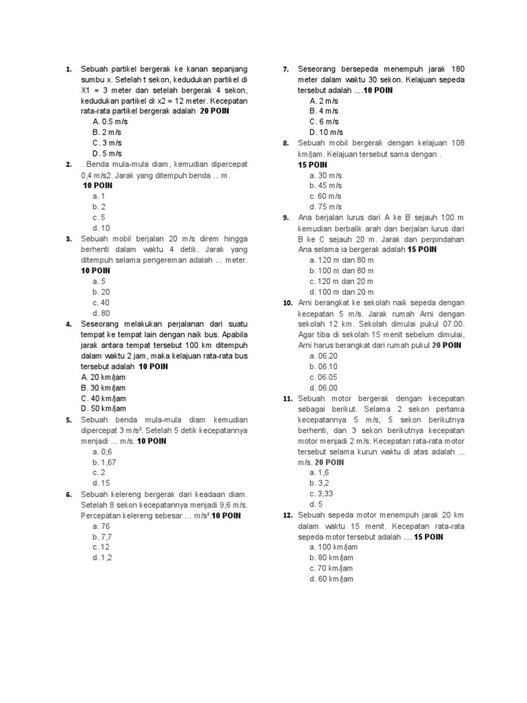 Soal Kecepatan dan Percepatan Fisika | PDF