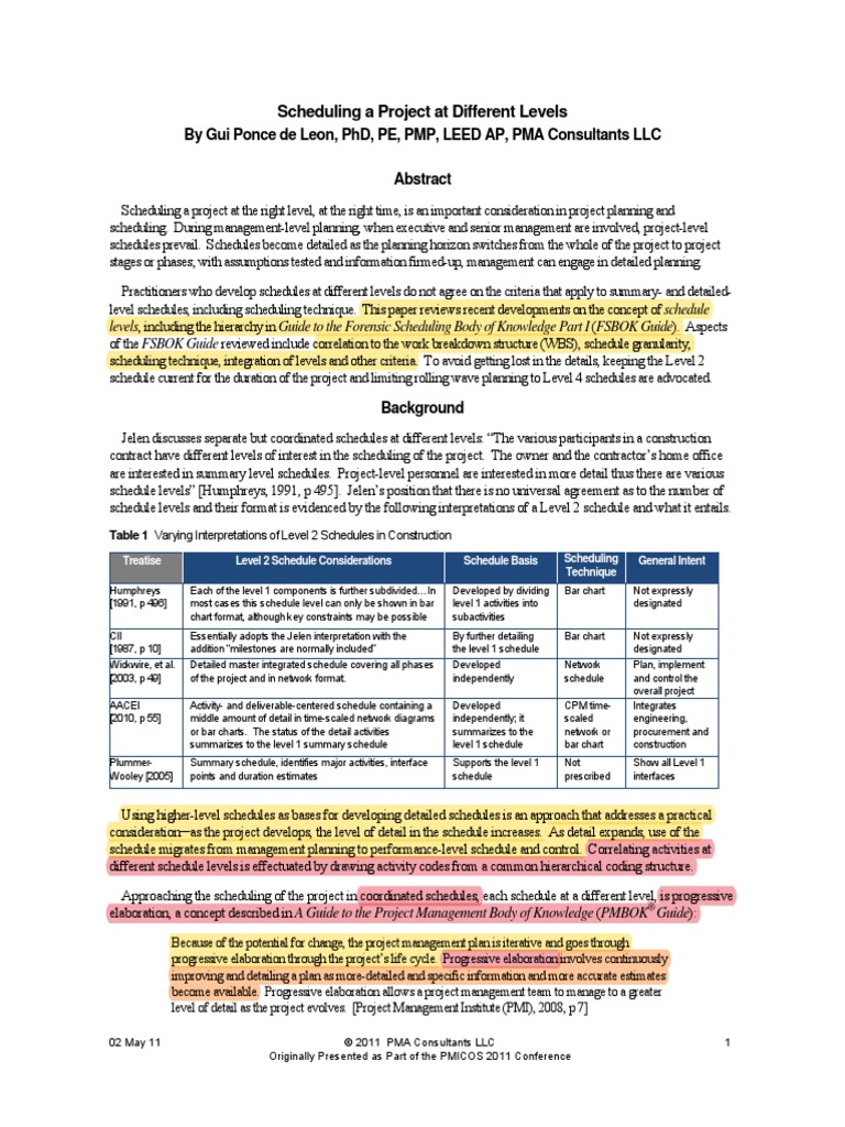 0 - Scheduling A Project at Different Levels | PDF | Project Management ...