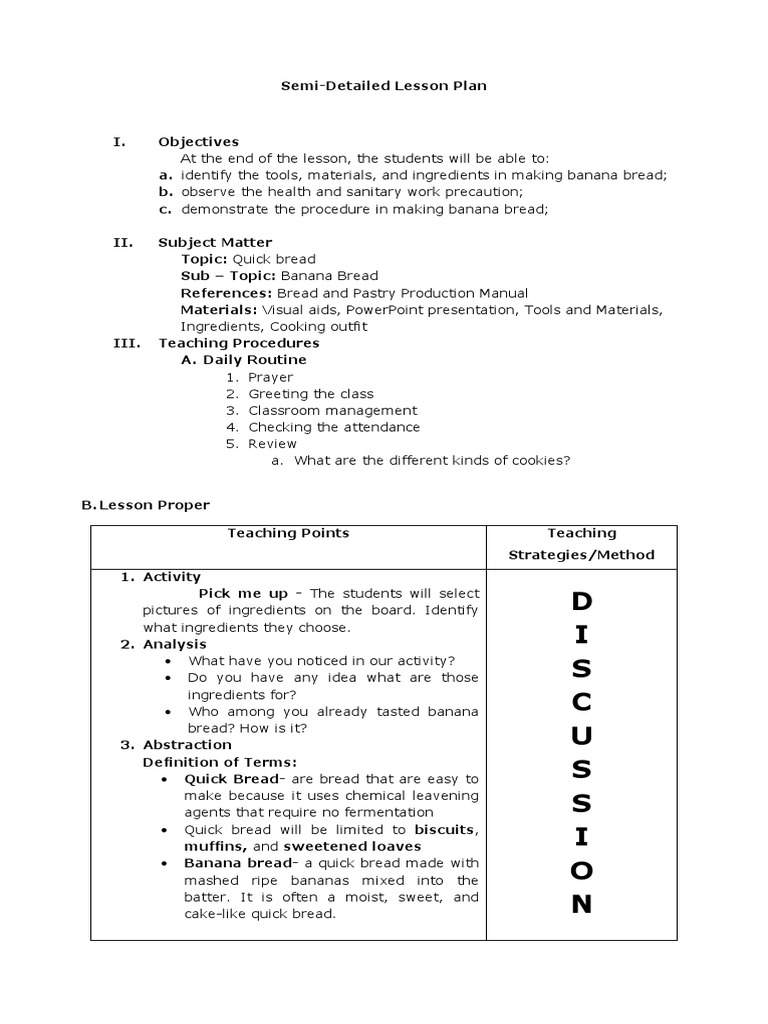 Banana Bread Lesson Plan | PDF | Breads | Baking