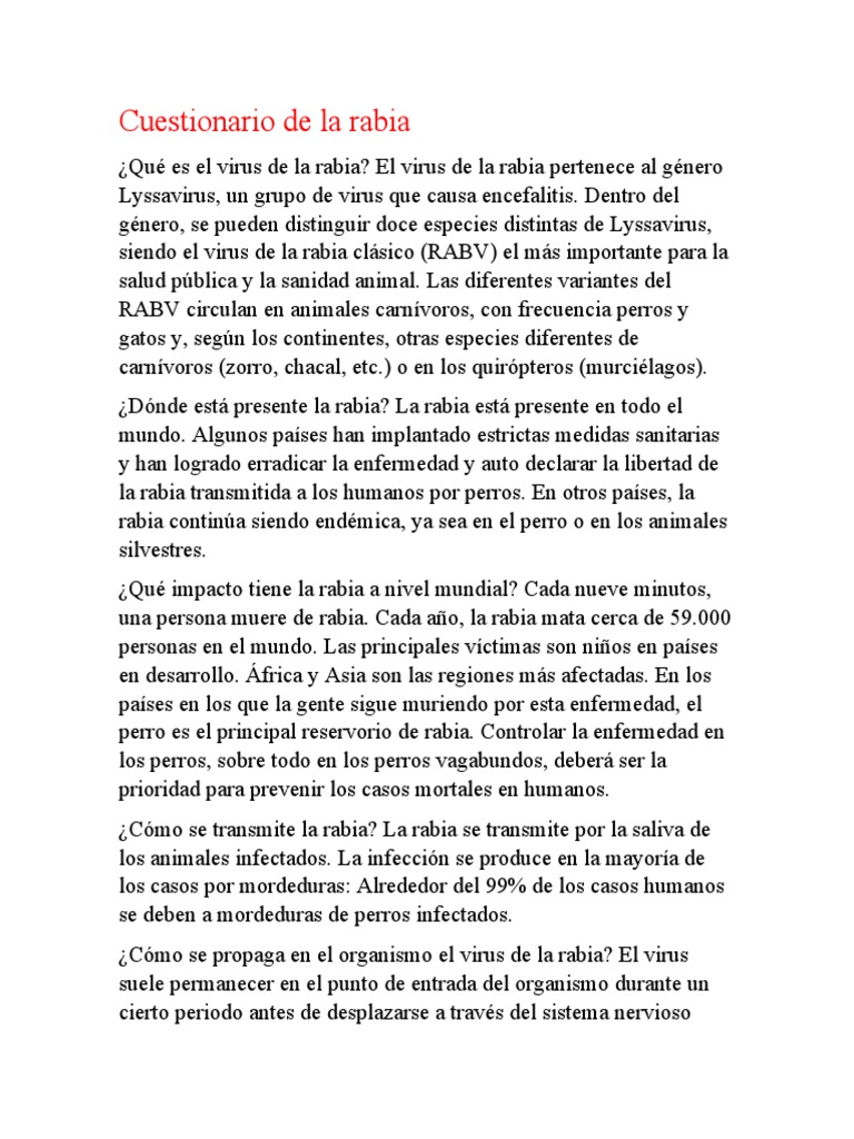 Cuestionario de La Rabia | PDF | Rabia | Virus