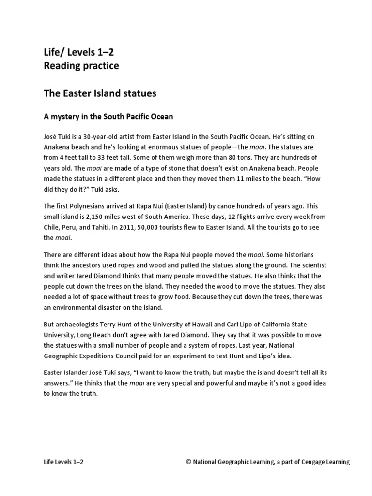 Life/ Levels 1-2 Reading Practice The Easter Island Statues: A Mystery ...