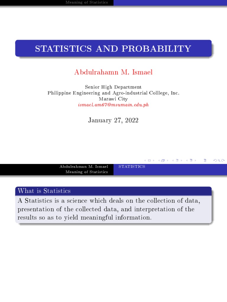 Statistics and Probability: Abdulrahamn M. Ismael | PDF | Statistics | Data