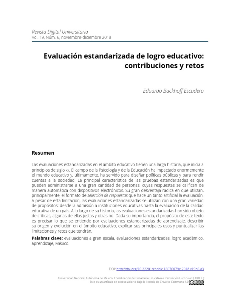 Evaluación Estandarizada, Logros y Retos Educativos en Educación Básica | PDF | Evaluación ...