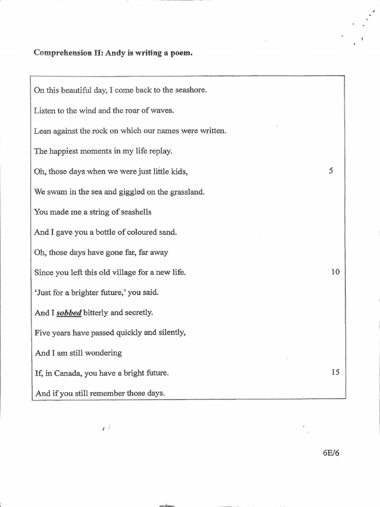 P5-6 Comprehension Poem | PDF