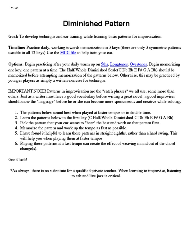Diminished Patterns for Improvisation | PDF | Language Arts & Discipline