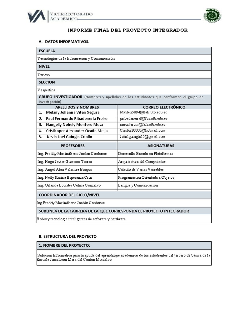 Anexo 3. Informe Final de Proyecto | PDF | Método de enseñanza | Aprendizaje
