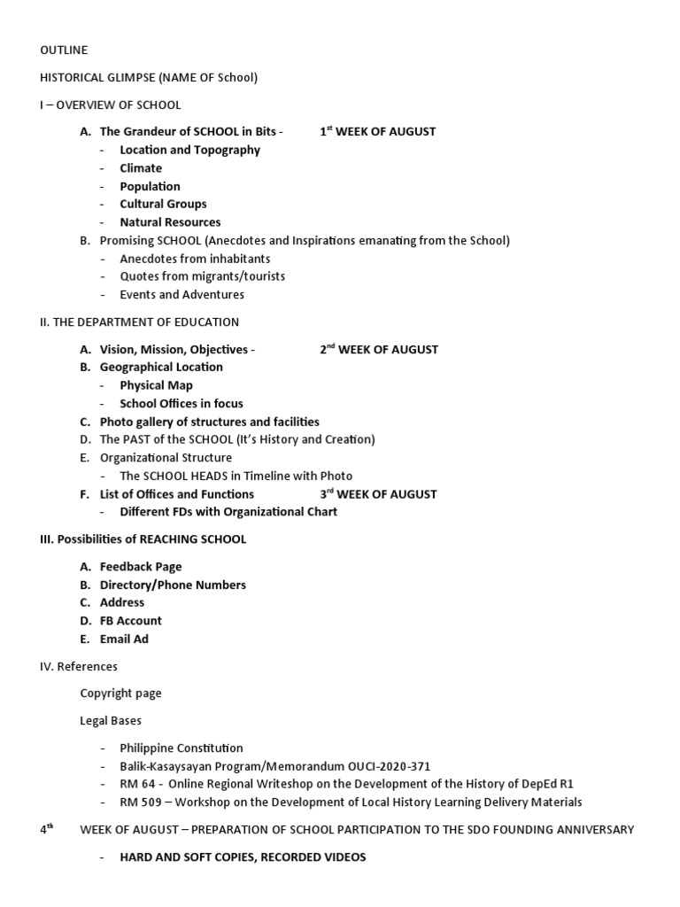 DRAFT OUTLINE HISTORICAL GLIMPSE NAME OF sCHOOL | PDF | History
