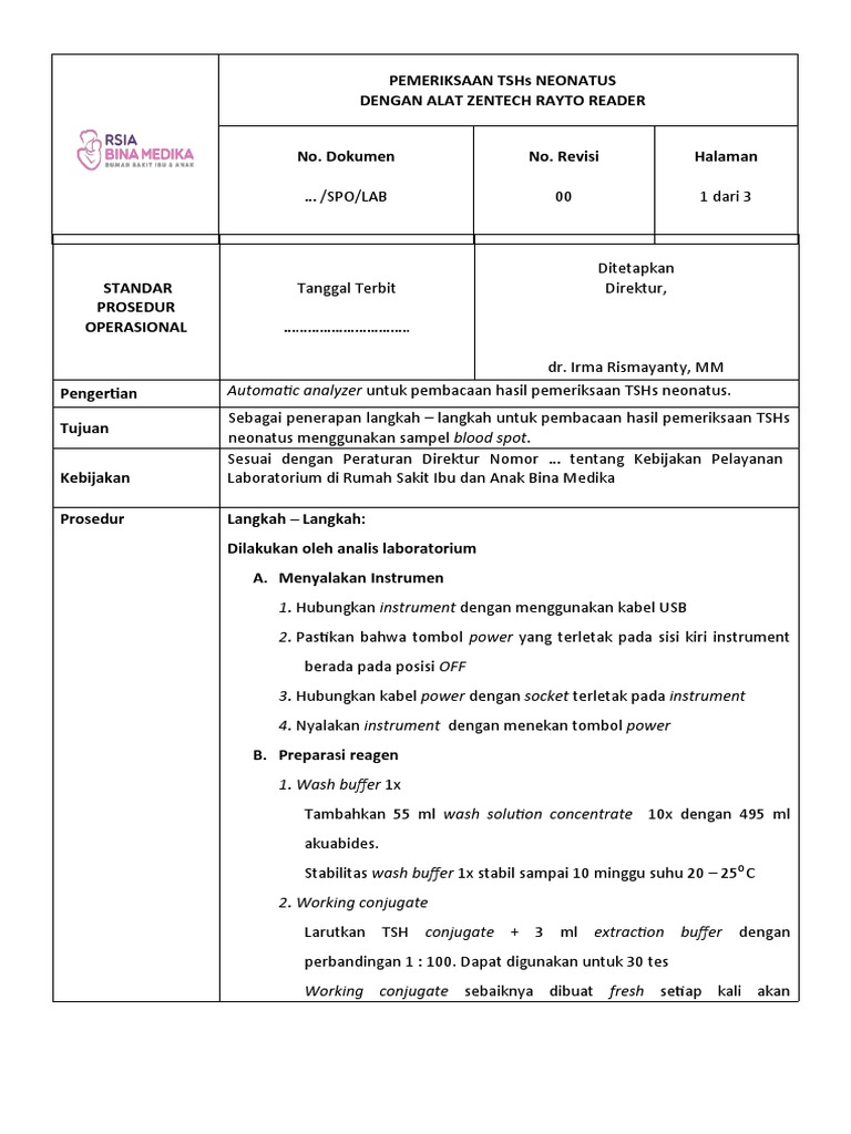 Prosedur Pemeriksaan TSHs Neonatus | PDF