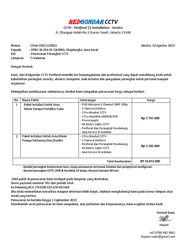 Penawaran Paket CCTV Redgondar Jakarta | PDF | Teknologi & Rekayasa