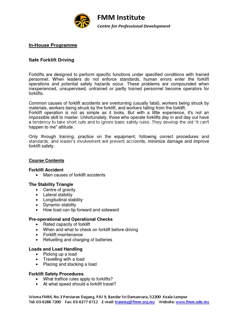 Safe Forklift Driving Training Program | PDF | Forklift | Occupational ...