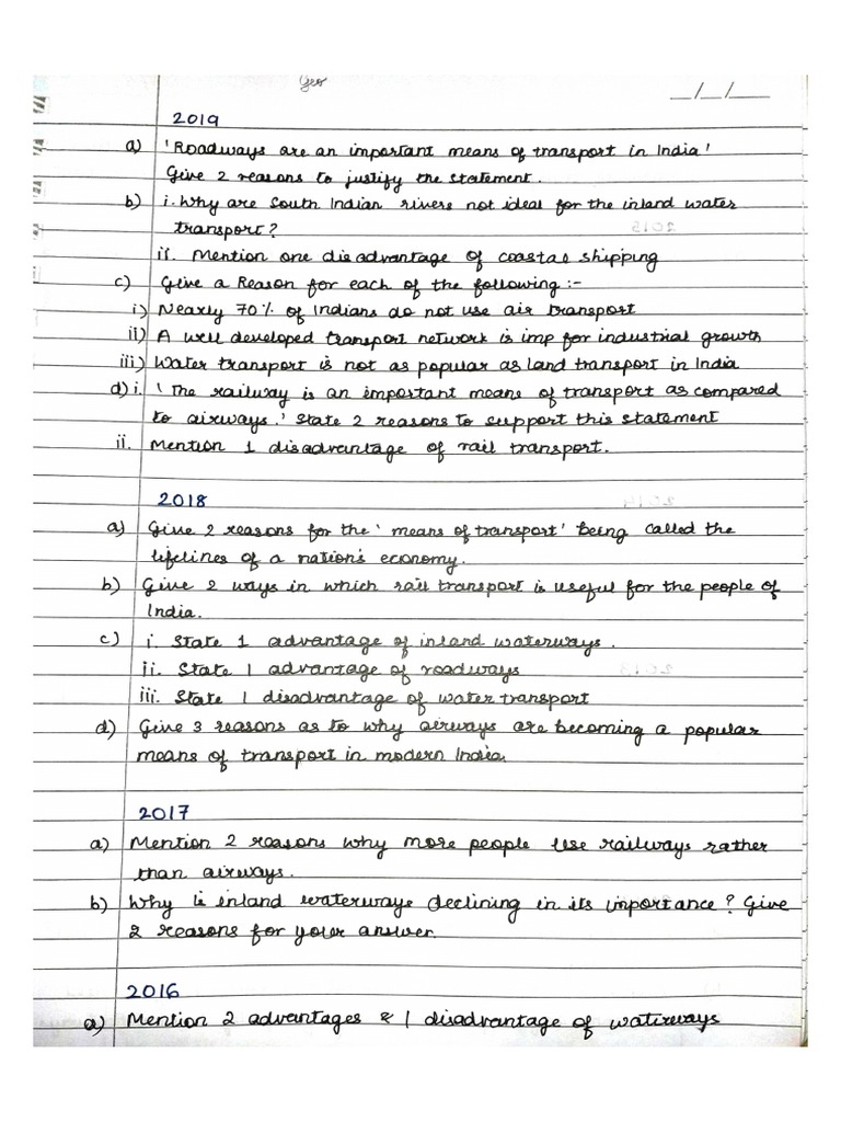 Board Paper Questions - Geo ICSE 10 TRANSPORT | PDF