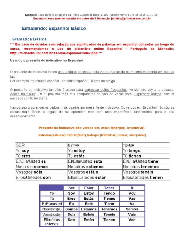 5 - Gramática Básica | PDF | Espanhol (idioma) | Comunicação humana