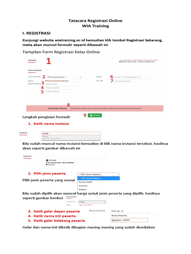 Tatacara Registrasi Online WIA Training | PDF