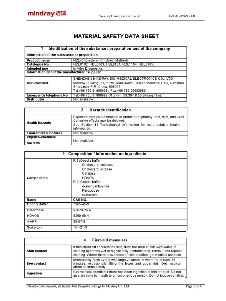 Material Safety Data Sheet: 1 Identification of The Substance ...