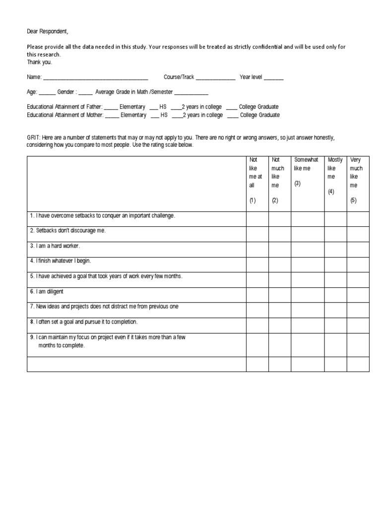 Analysis of Grit Survey Results from Math Teachers of Various Ages ...