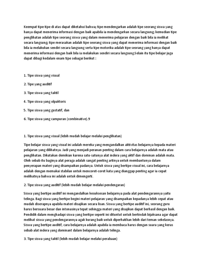 Tipe Belajar | PDF | Kesehatan Holistik