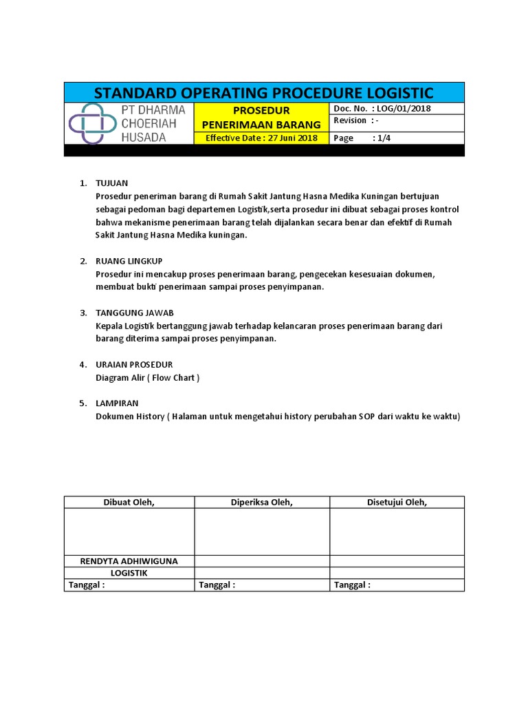 Standard Operating Procedure Penerimaan Barang | PDF
